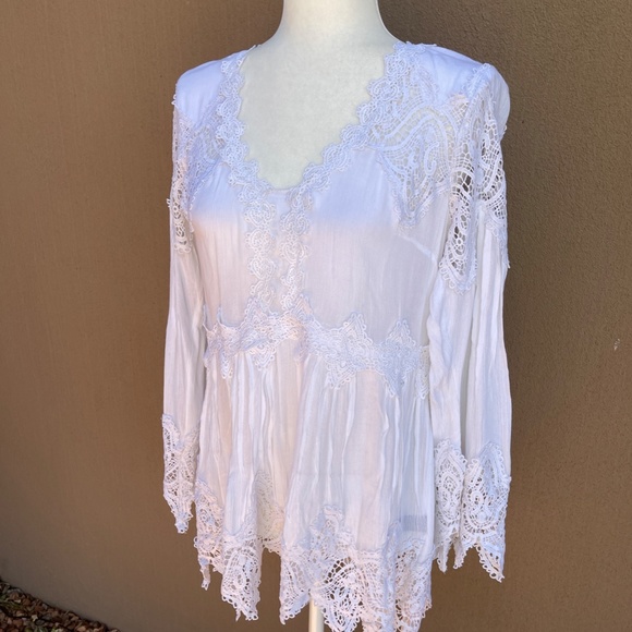 Boston Proper | Tops | New Boston Proper White Lace Crochet V Neck Long ...